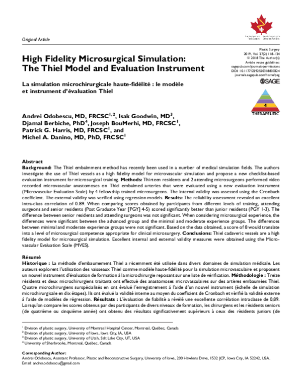 (PDF) High Fidelity Microsurgical Simulation: The Thiel Model and Evaluation Instrument