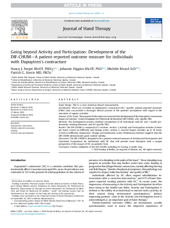 (PDF) Going beyond Activity and Participation: Development of the DIF ...