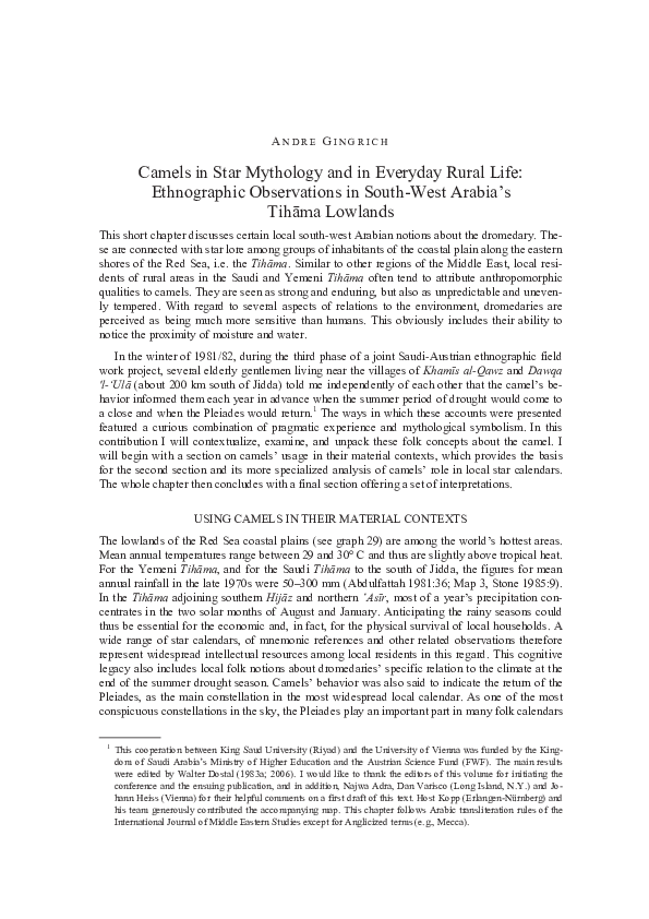 (PDF) Camels in Star Mythology and in Everyday Rural Life: Ethnographic ...