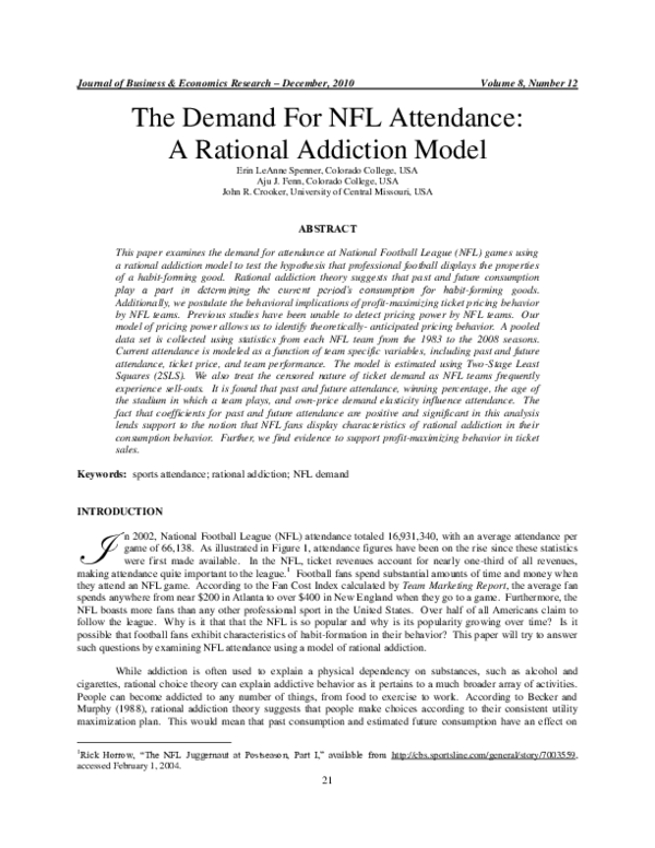 (PDF) The Demand For NFL Attendance: A Rational Addiction Model