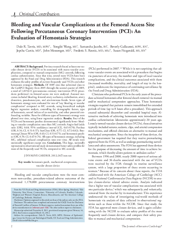 (PDF) Bleeding and vascular complications at the femoral access site ...