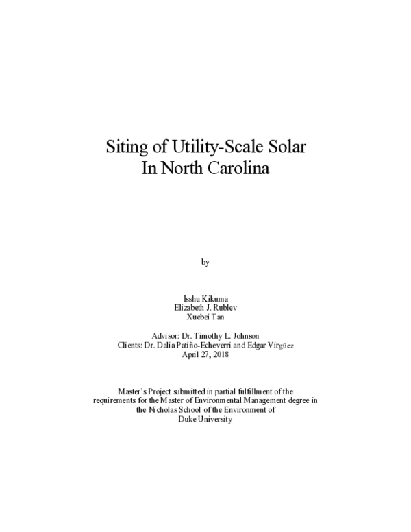 (PDF) Siting of Utility-Scale Solar in North Carolina
