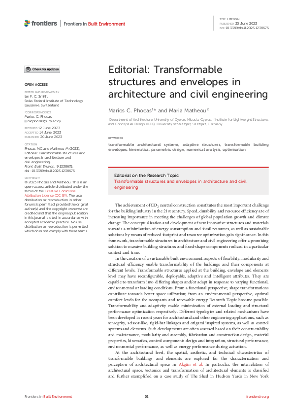 (PDF) Editorial: Transformable structures and envelopes in architecture and civil engineering