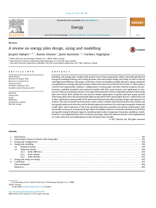 (PDF) A review on energy piles design, sizing and modelling