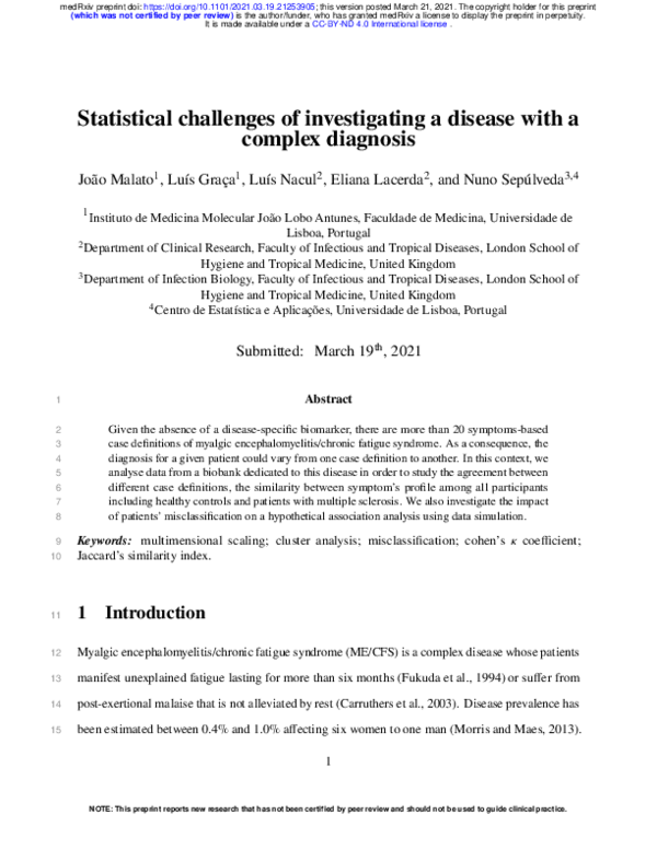 (PDF) Statistical challenges of investigating a disease with a complex diagnosis