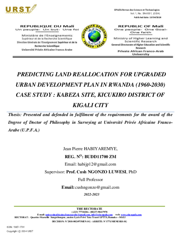 (PDF) PREDICTING LAND REALLOCATION FOR UPGRADED URBAN DEVELOPMENT PLAN ...