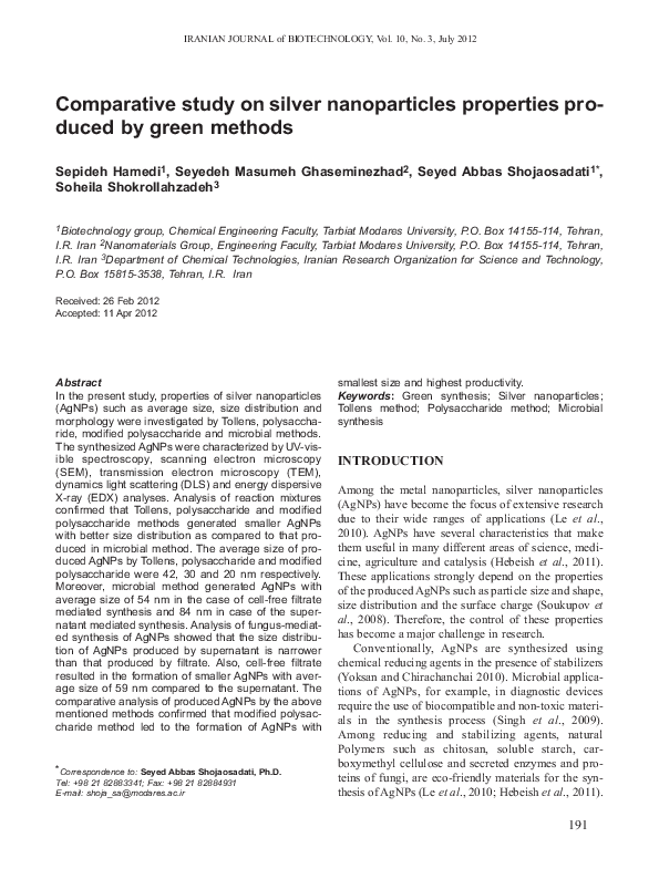 (PDF) Comparative Study on Silver Nanoparticles Properties Produced by ...