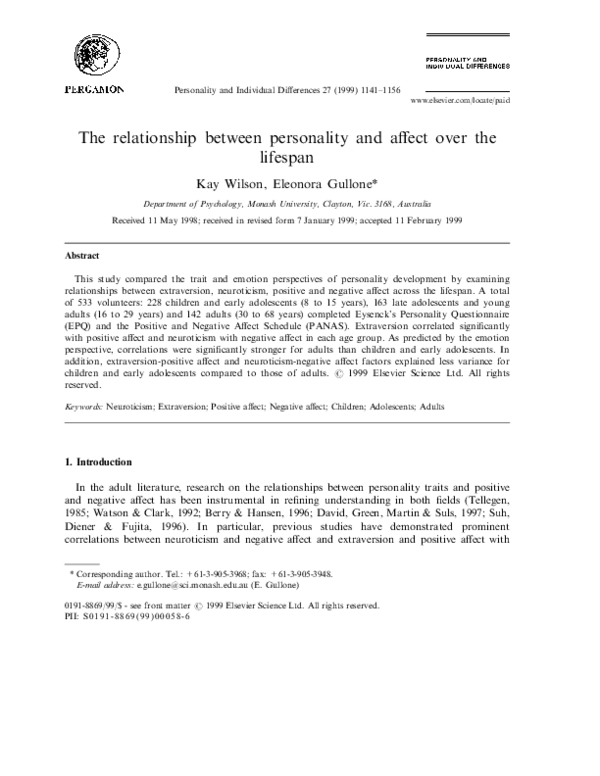 (PDF) The relationship between personality and affect over the lifespan