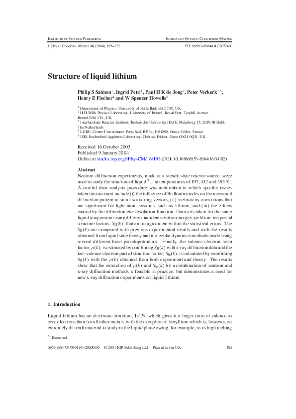 (PDF) Structure of liquid lithium
