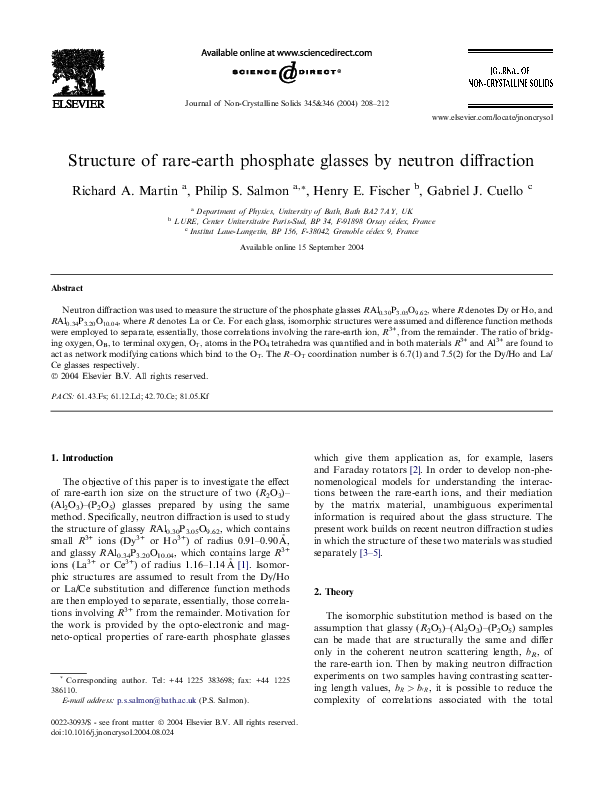 (PDF) Structure of rare-earth phosphate glasses by neutron diffraction