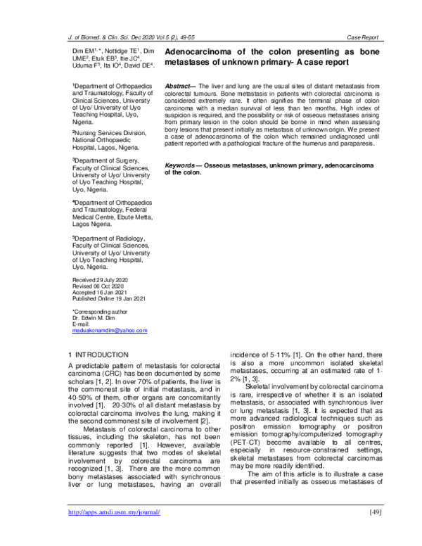 (PDF) Adenocarcinoma of the colon presenting as bone metastases of ...