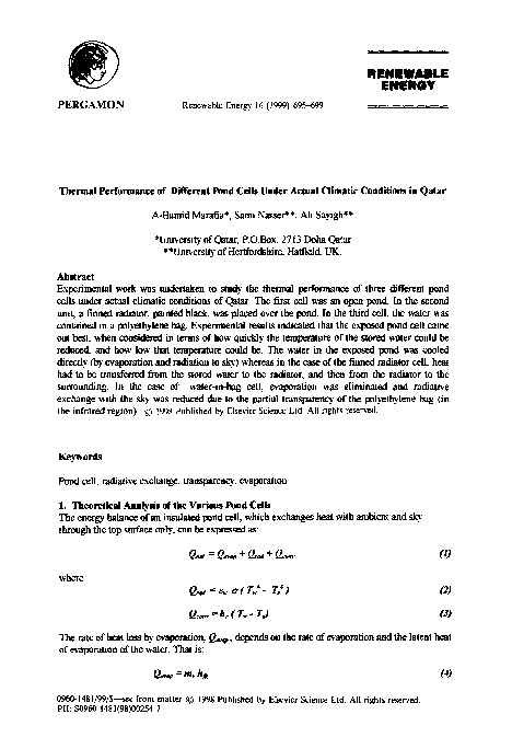 (PDF) Thermal performance of different pond cells under actual climatic ...