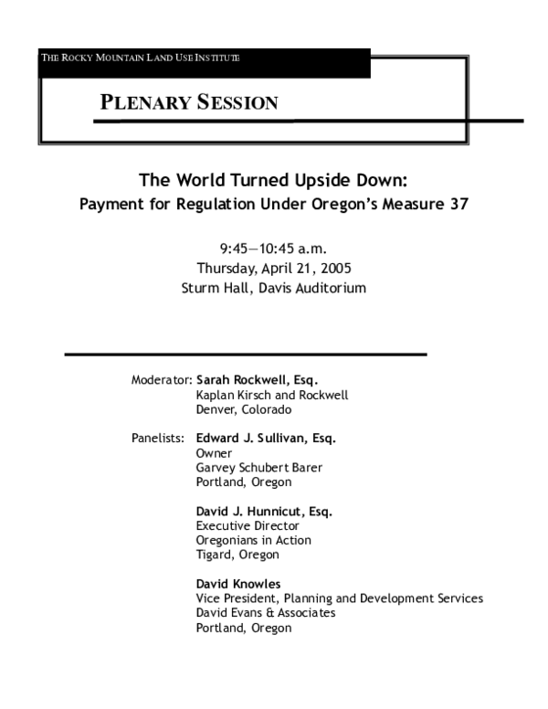 (PDF) The World Turned Upside Down: Payment for Regulation under Oregon ...