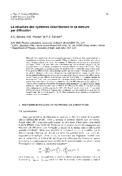 (PDF) La structure des syst{\`{e}}mes d{\'{e}}sordonn{\'{e}}s et sa mesure par diffraction