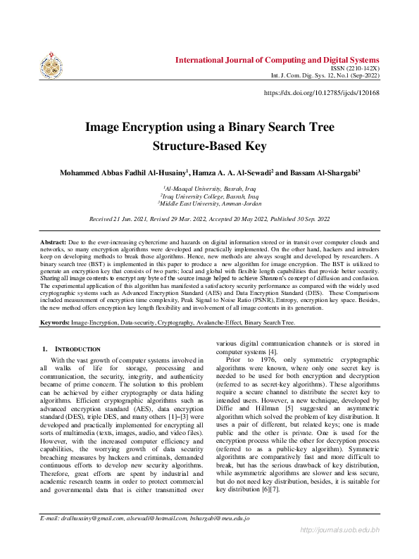 (PDF) Image Encryption using a Binary Search Tree Structure-Based Key