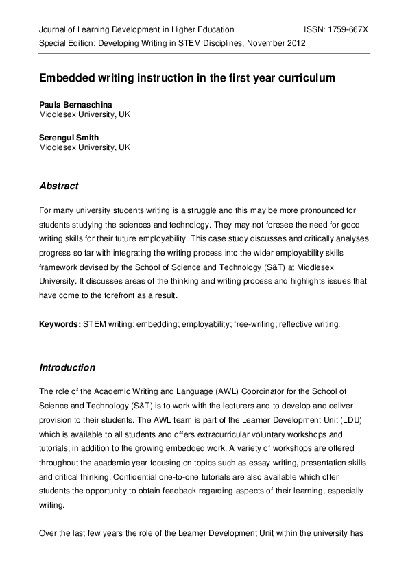 (PDF) Embedded writing instruction in the first year curriculum