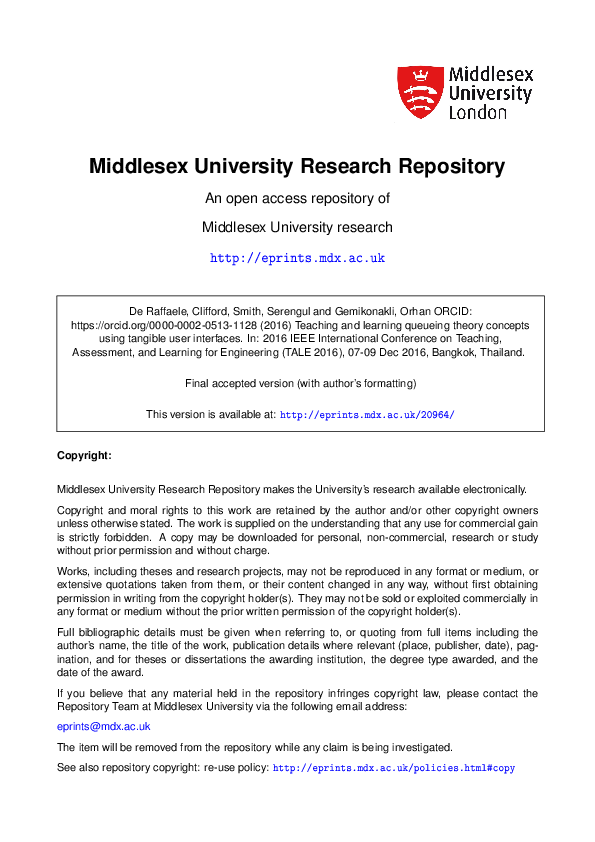 (PDF) Teaching and learning queueing theory concepts using Tangible User Interfaces | Dr ...