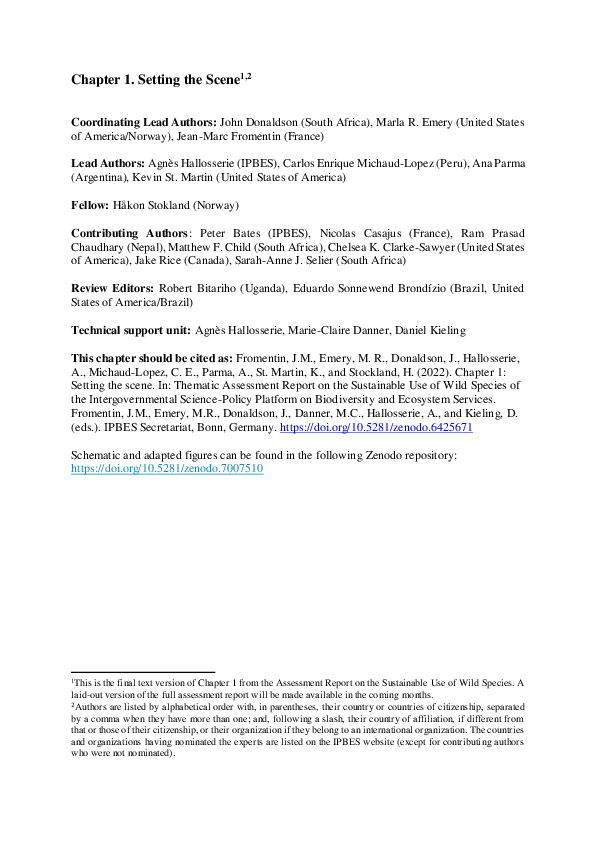 (PDF) IPBES Sustainable Use of Wild Species Assessment - Chapter 1. Setting the Scene | Marla R ...