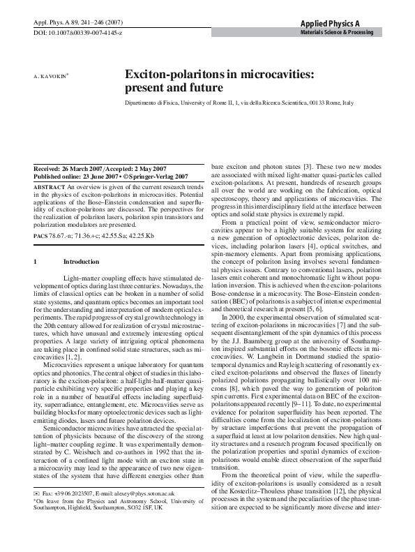 (PDF) Exciton-polaritons in microcavities: present and future