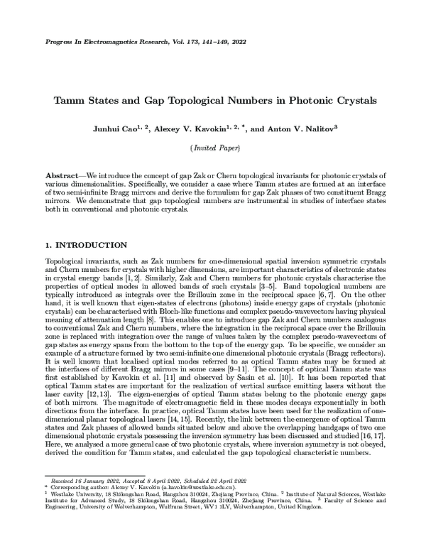 (PDF) Tamm States and Gap Topological Numbers in Photonic Crystals ...