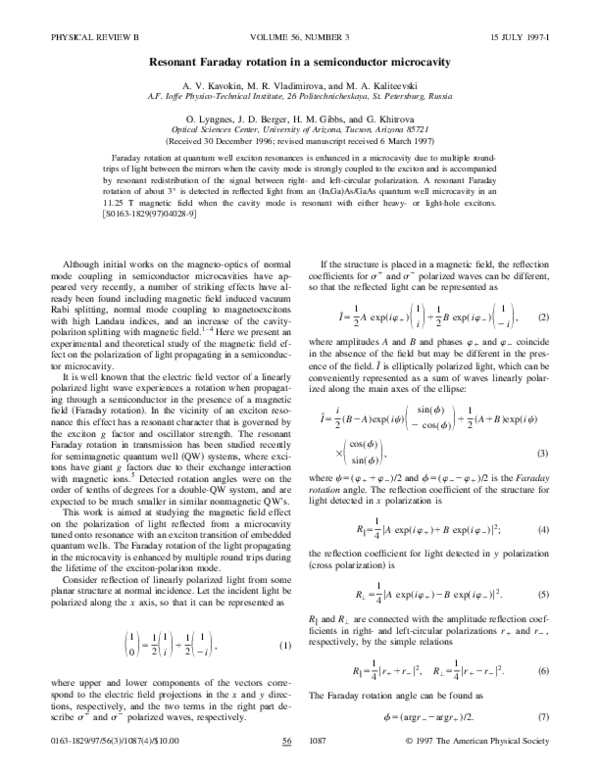 (PDF) Resonant Faraday rotation in a semiconductor microcavity