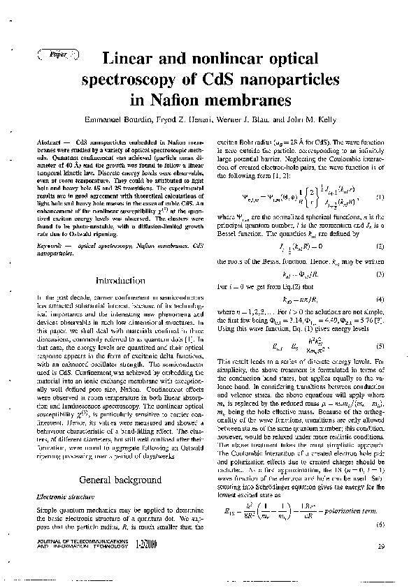 (PDF) Linear and nonlinear optical spectroscopy of CdS nanoparticles in ...