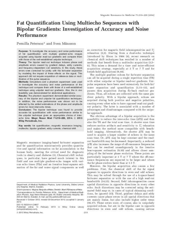 (PDF) Fat quantification using multiecho sequences with bipolar ...