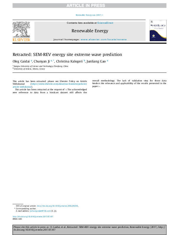 (PDF) RETRACTED: SEM-REV energy site extreme wave prediction