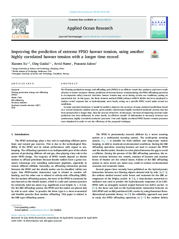 (PDF) Improving the prediction of extreme FPSO hawser tension, using ...