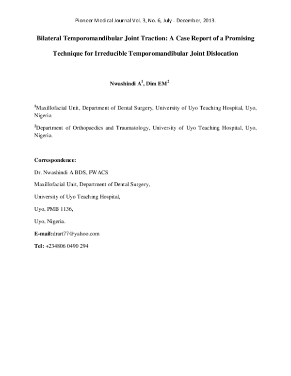 Pdf Bilateral Temporomandibular Joint Traction A Case Report Of A Promising Technique For