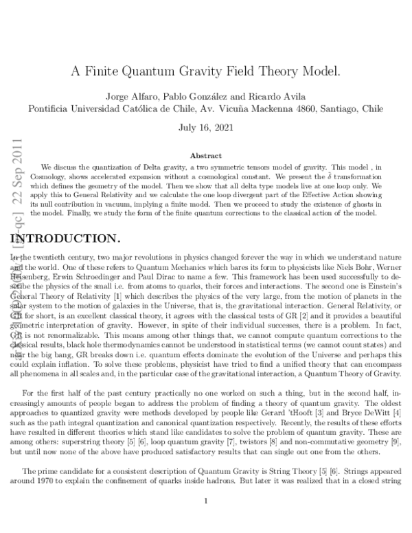 (PDF) A finite quantum gravity field theory model