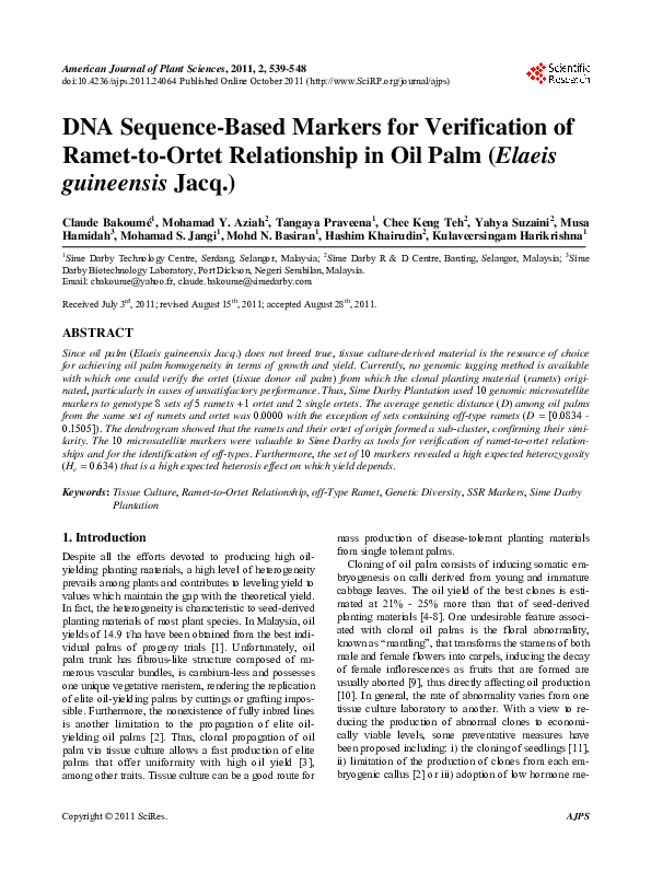 (PDF) DNA Sequence-Based Markers for Verification of Ramet-to-Ortet ...