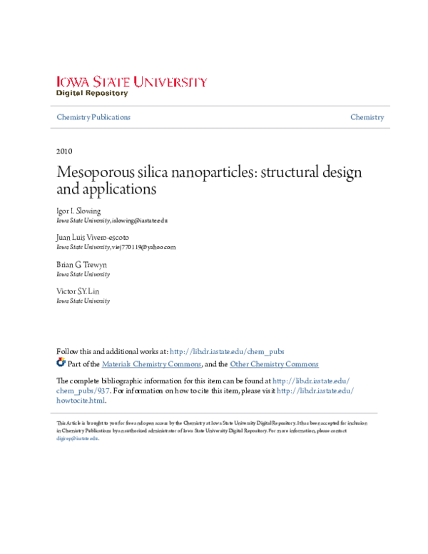 (PDF) Mesoporous silica nanoparticles: structural design and applications