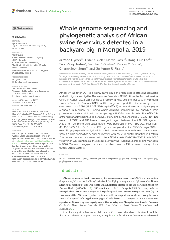 Pdf Whole Genome Sequencing And Phylogenetic Analysis Of African Swine Fever Virus Detected In