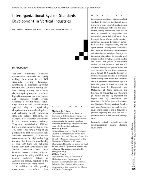 (PDF) Interorganizational System Standards Development in Vertical Industries
