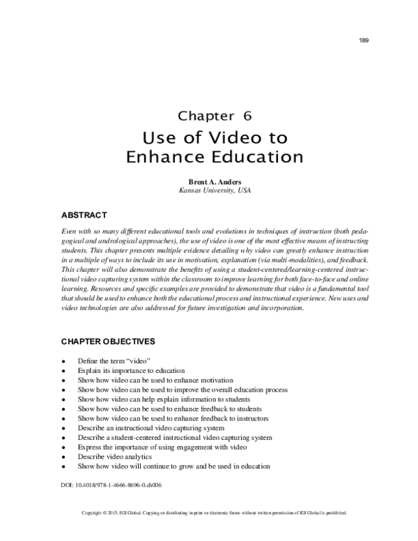 (PDF) Use of Video to Enhance Education