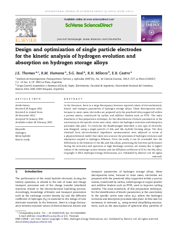 (PDF) Design and optimization of single particle electrodes for the kinetic analysis of hydrogen ...