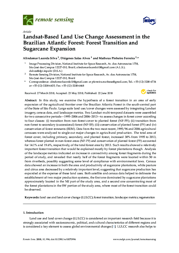 (PDF) Landsat-Based Land Use Change Assessment in the Brazilian Atlantic Forest: Forest ...