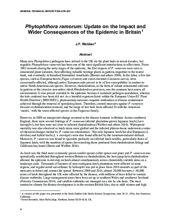 (PDF) Phytophthora ramorum : update On the impact and wider ...