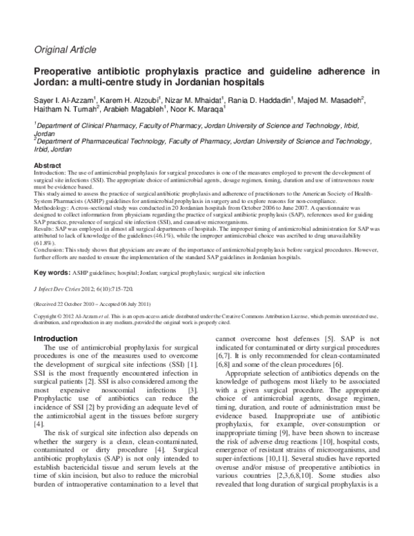 (PDF) Preoperative antibiotic prophylaxis practice and guideline ...