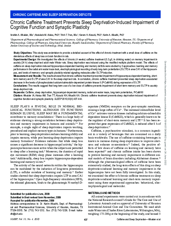 (PDF) Chronic Caffeine Treatment Prevents Sleep Deprivation-Induced ...
