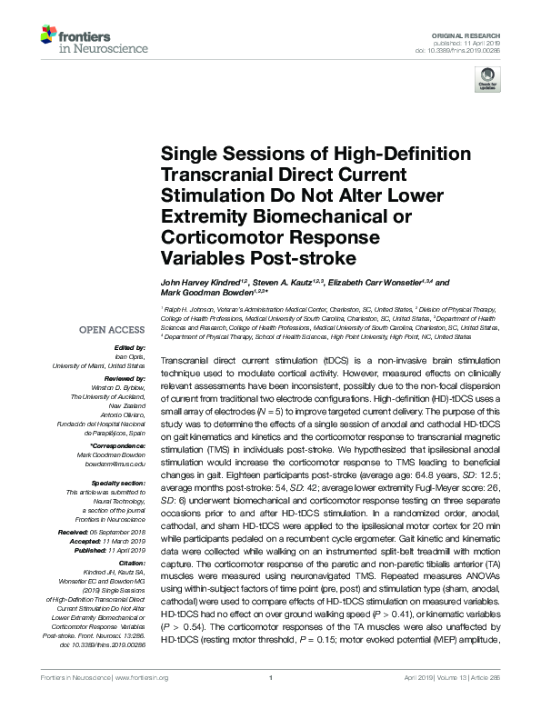 (PDF) Single Sessions of High-Definition Transcranial Direct Current Stimulation Do Not Alter ...