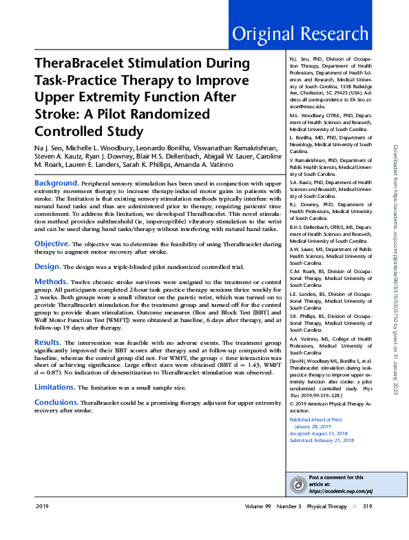 (PDF) TheraBracelet Stimulation During Task-Practice Therapy to Improve Upper Extremity Function ...