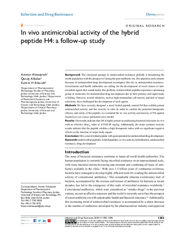 (PDF) In vivo antimicrobial activity of the hybrid peptide H4: a follow ...