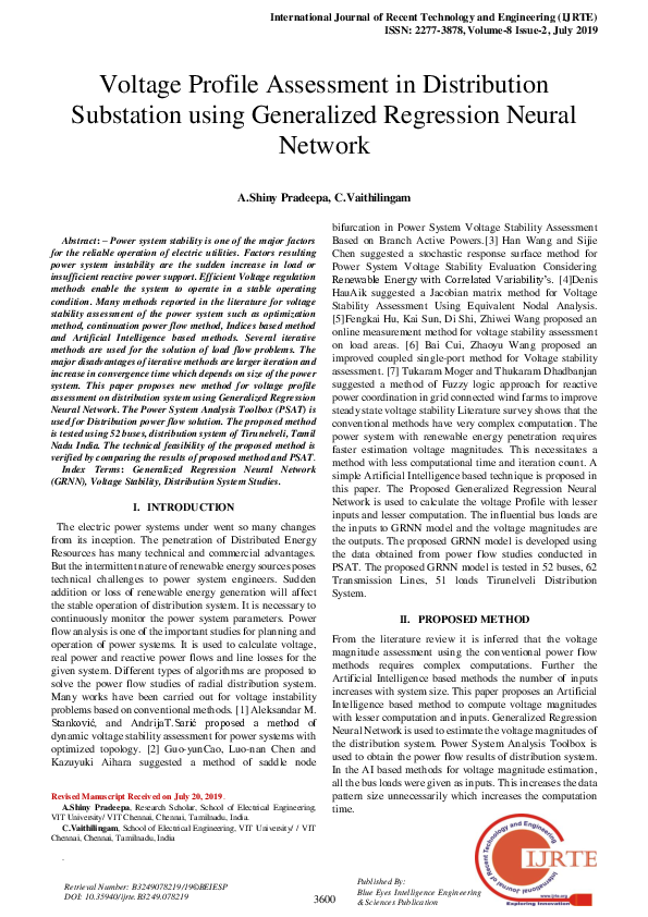 (PDF) Voltage Profile Assessment in Distribution Substation using Generalized Regression Neural ...