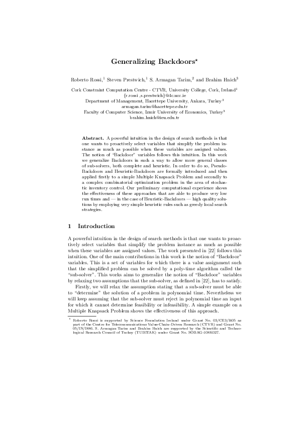 (PDF) Generalizing Backdoors | Steven Prestwich - Academia.edu