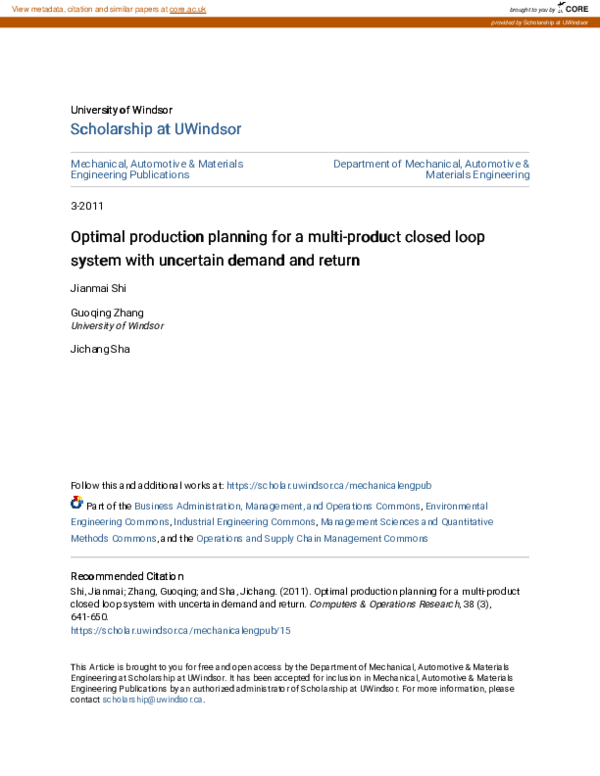 (PDF) Optimal production planning for a multi-product closed loop ...