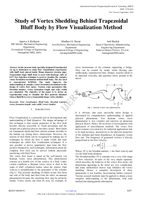 (PDF) Study of Vortex Shedding Behind Trapezoidal Bluff Body by Flow ...