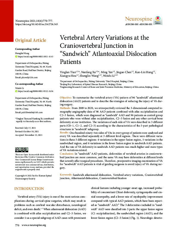(PDF) Vertebral Artery Variations at the Craniovertebral Junction in “Sandwich” Atlantoaxial ...