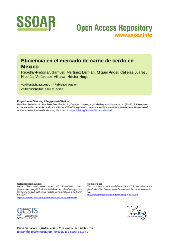 (PDF) Eficiencia en el mercado de carne de cerdo en México